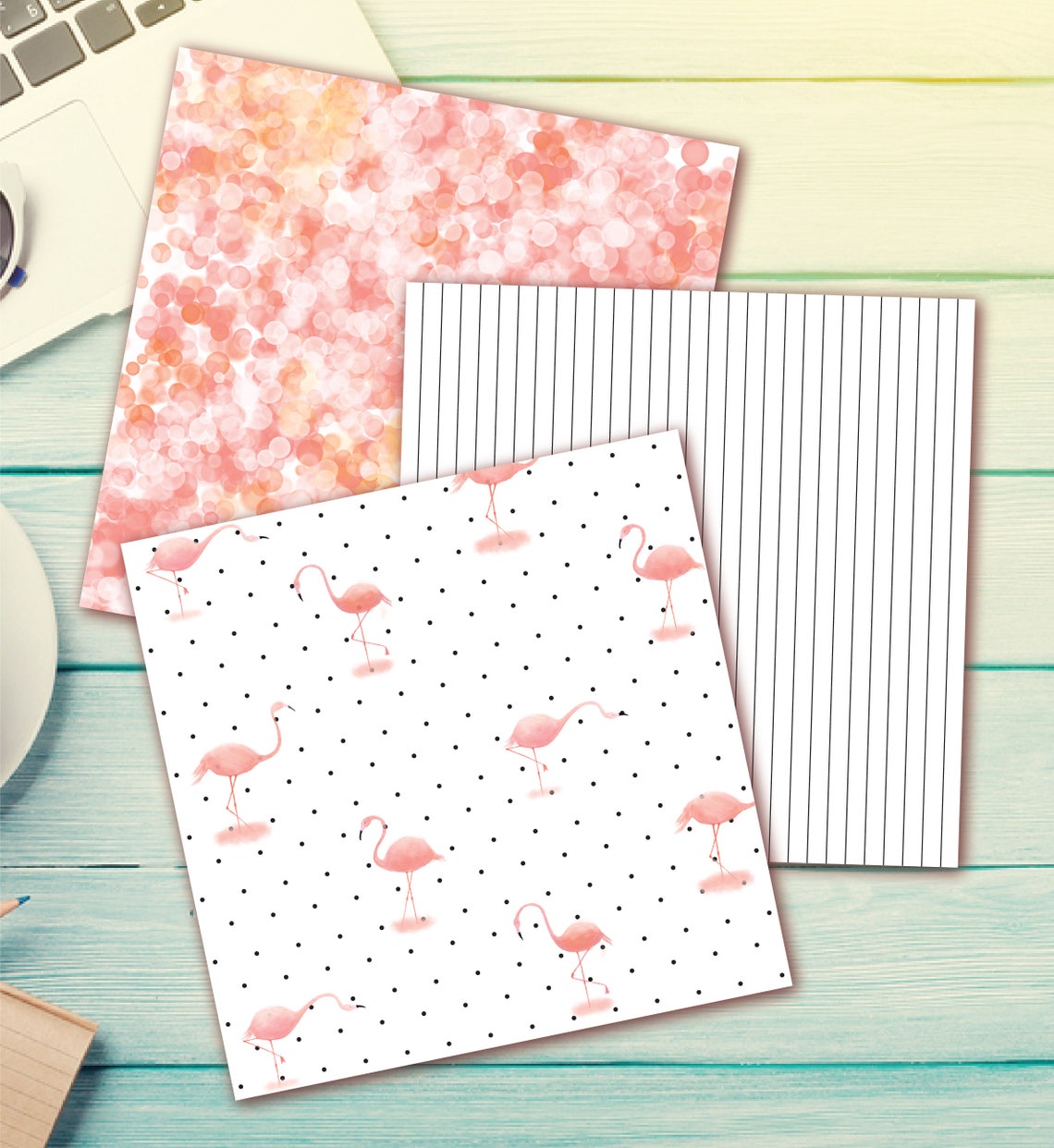 Flamingo Digital Paper, Stripe, Polka Dot, Printable, Digital Download ...