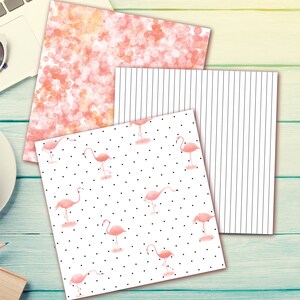 Flamingo Digital Paper, Stripe, Polka Dot, Printable, Digital Download ...
