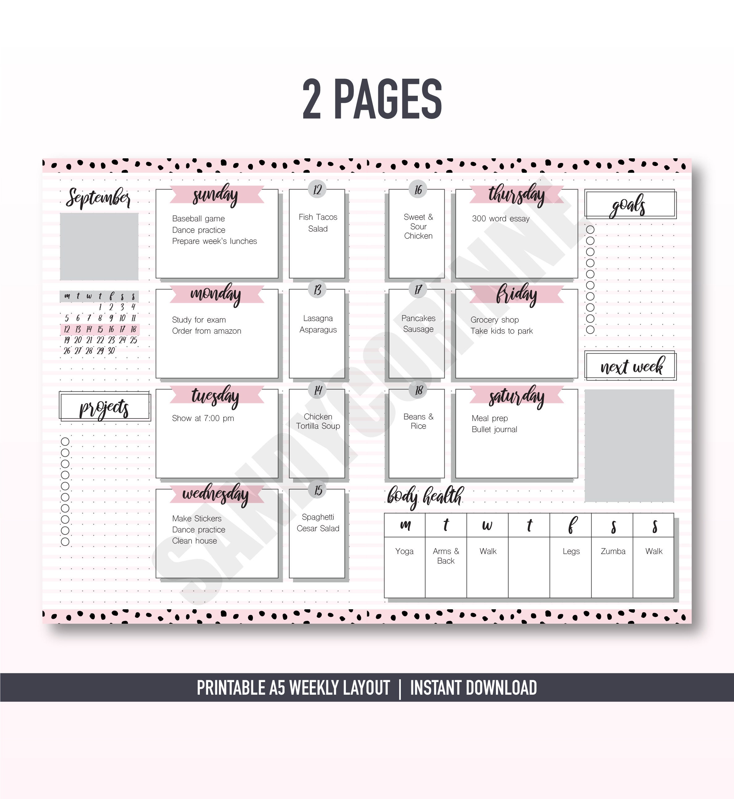 Bullet Journal Weekly Printable | Bullet Journal Weekly Layout | A5 ...