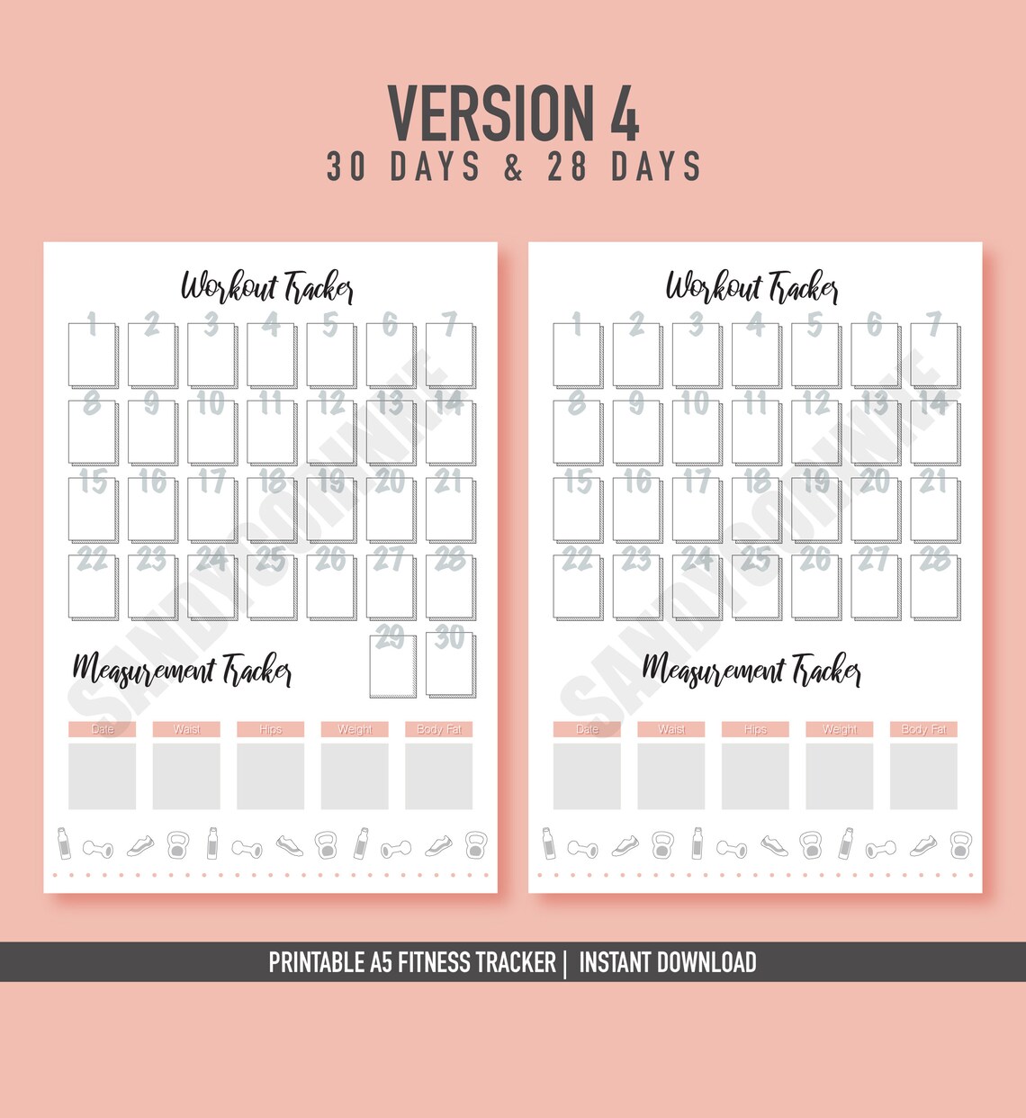 Bullet Journal Fitness Tracker Printable | A5 Bullet Journal Fitness ...