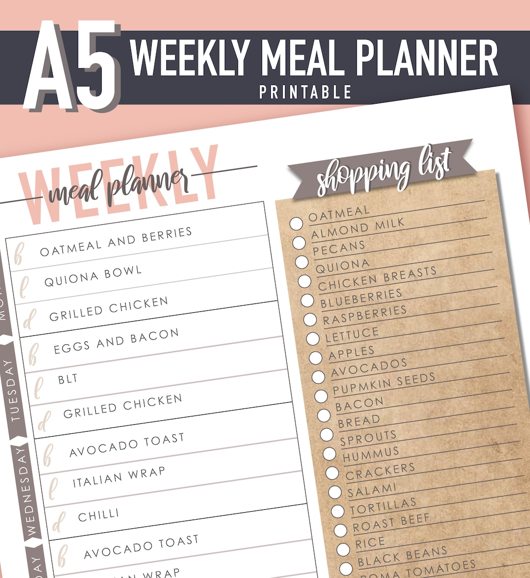 Bullet Journal Meal Planner A5 Bullet Journal Weekly Meal Planner 3 ...