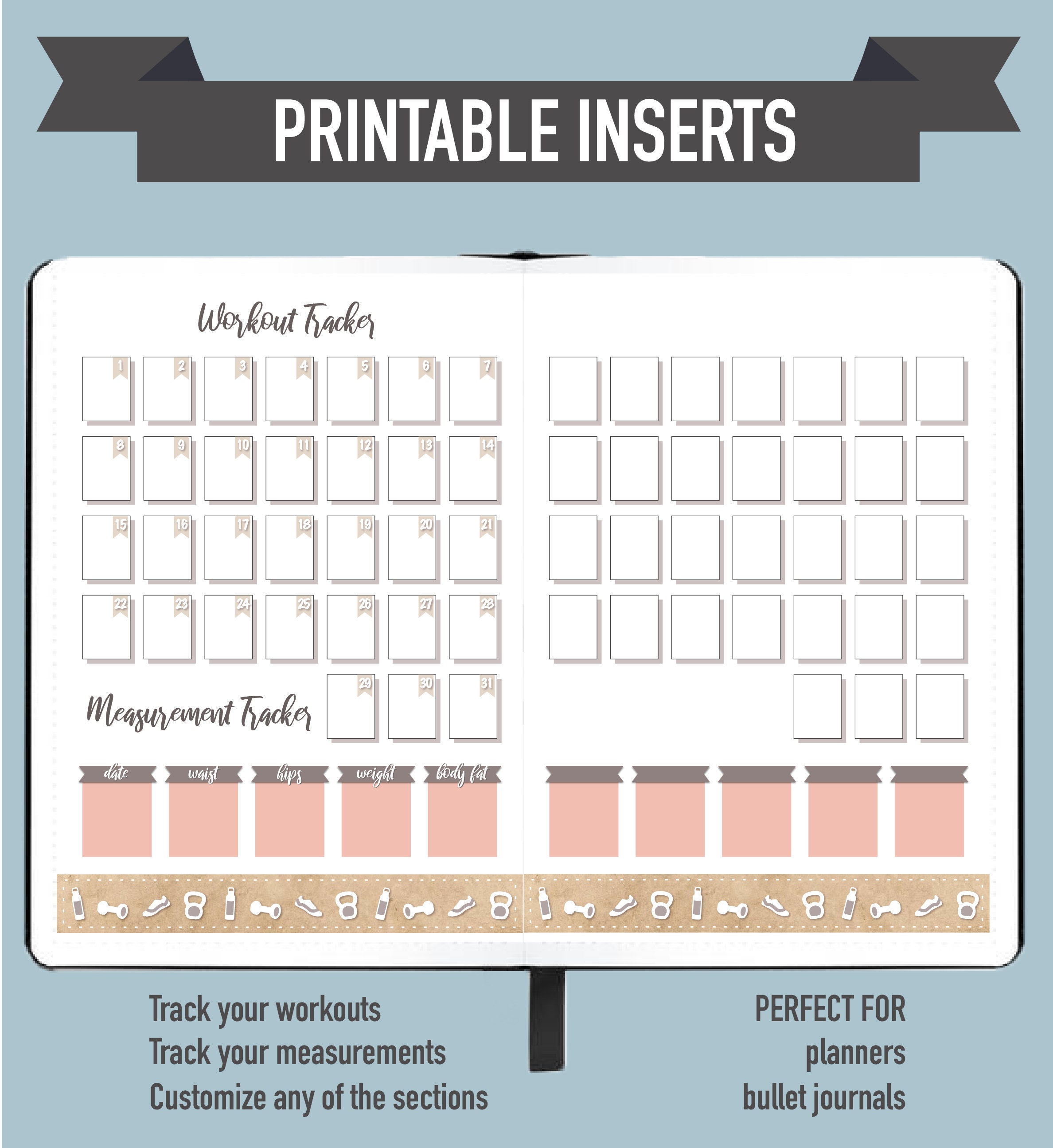 Bullet Journal Fitness Tracker Printable A5 Bullet Journal Fitness ...
