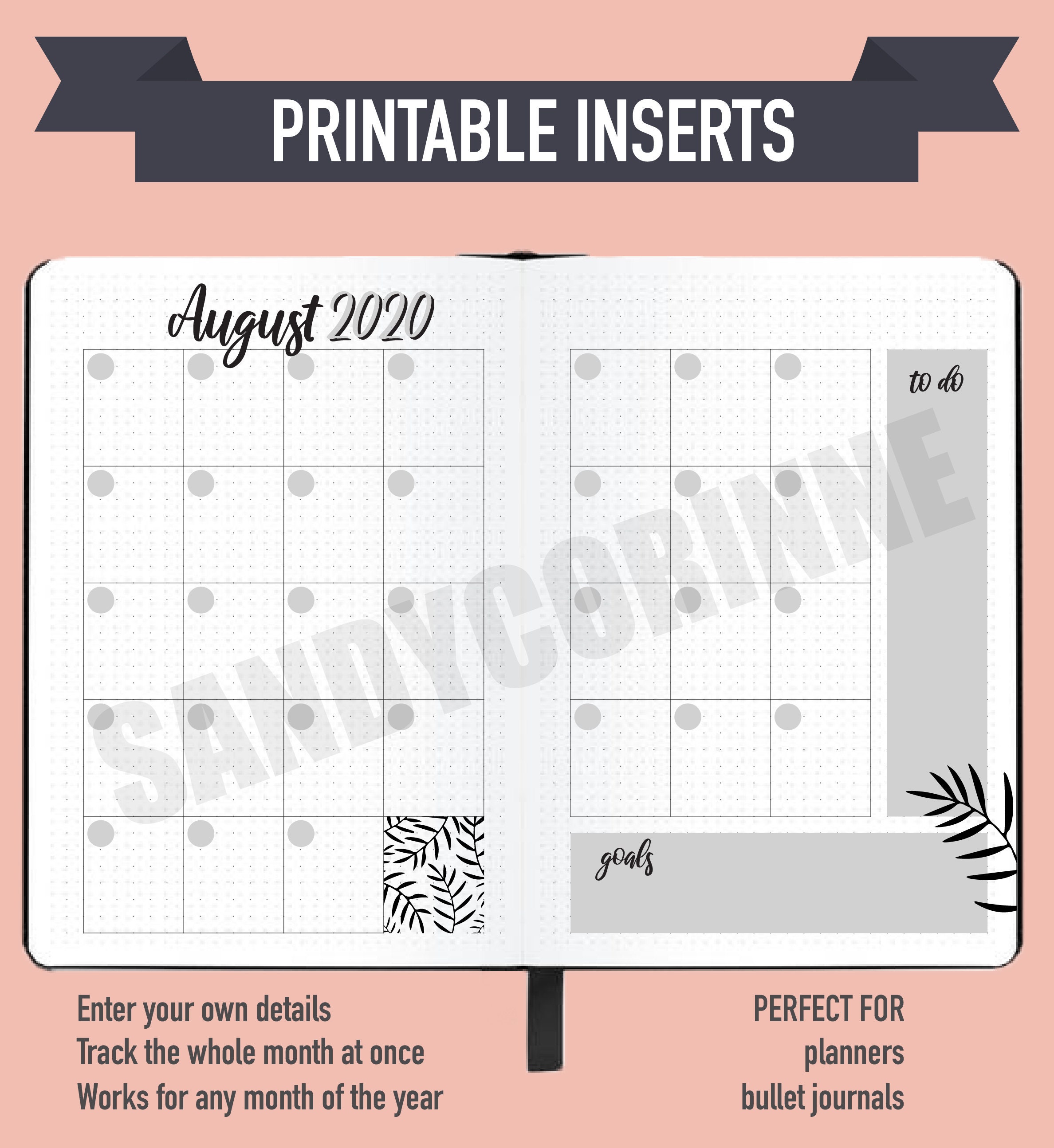 Bullet Journal Monthly Calendar Printable Bullet Journal Monthly ...