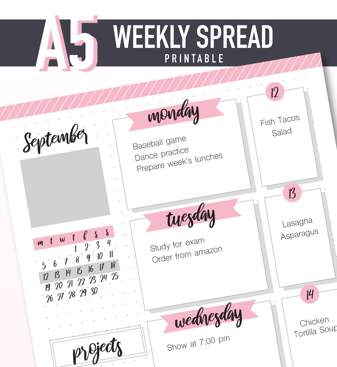 Pink Bullet Journal Weekly Printable Bullet Journal Weekly Layout A5 