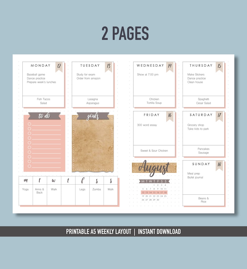 Bullet Journal Weekly Printable | Bullet Journal Weekly Layout 3 | A5 ...