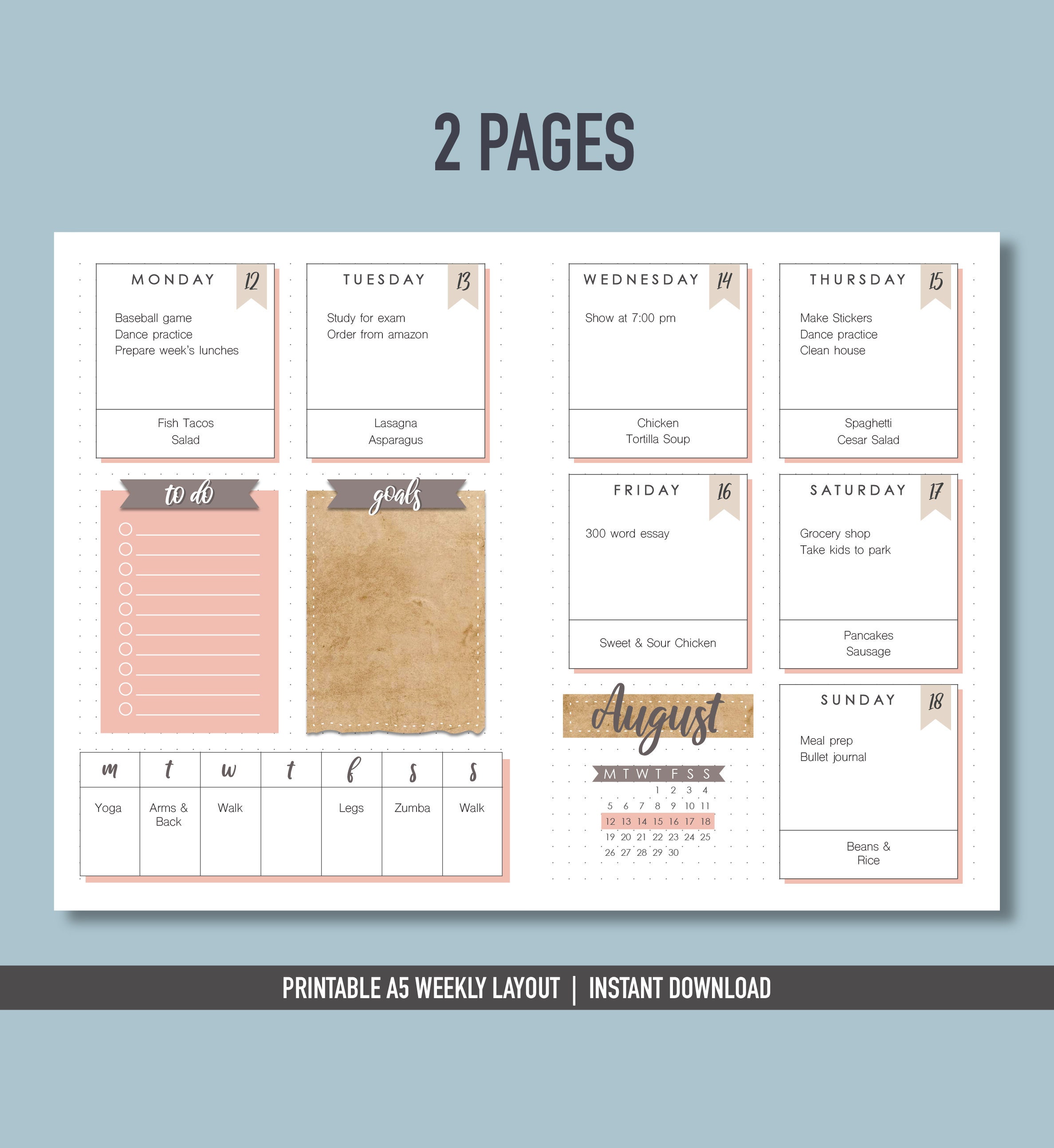 Bullet Journal Weekly Printable Bullet Journal Weekly Layout 3 A5 ...
