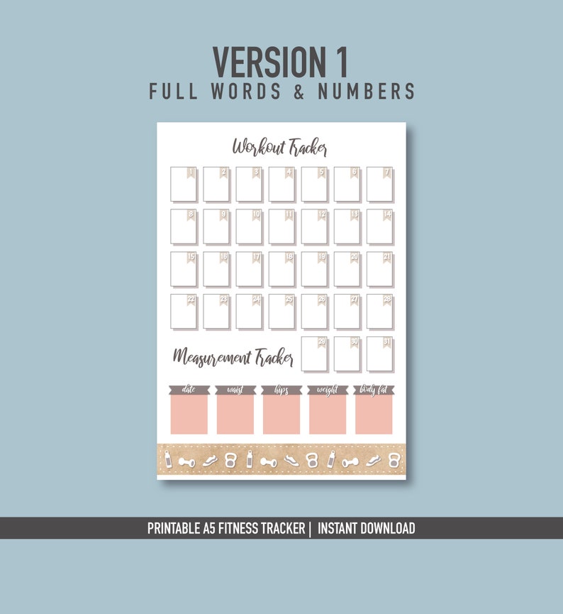Bullet Journal Fitness Tracker Printable | A5 Bullet Journal Fitness ...