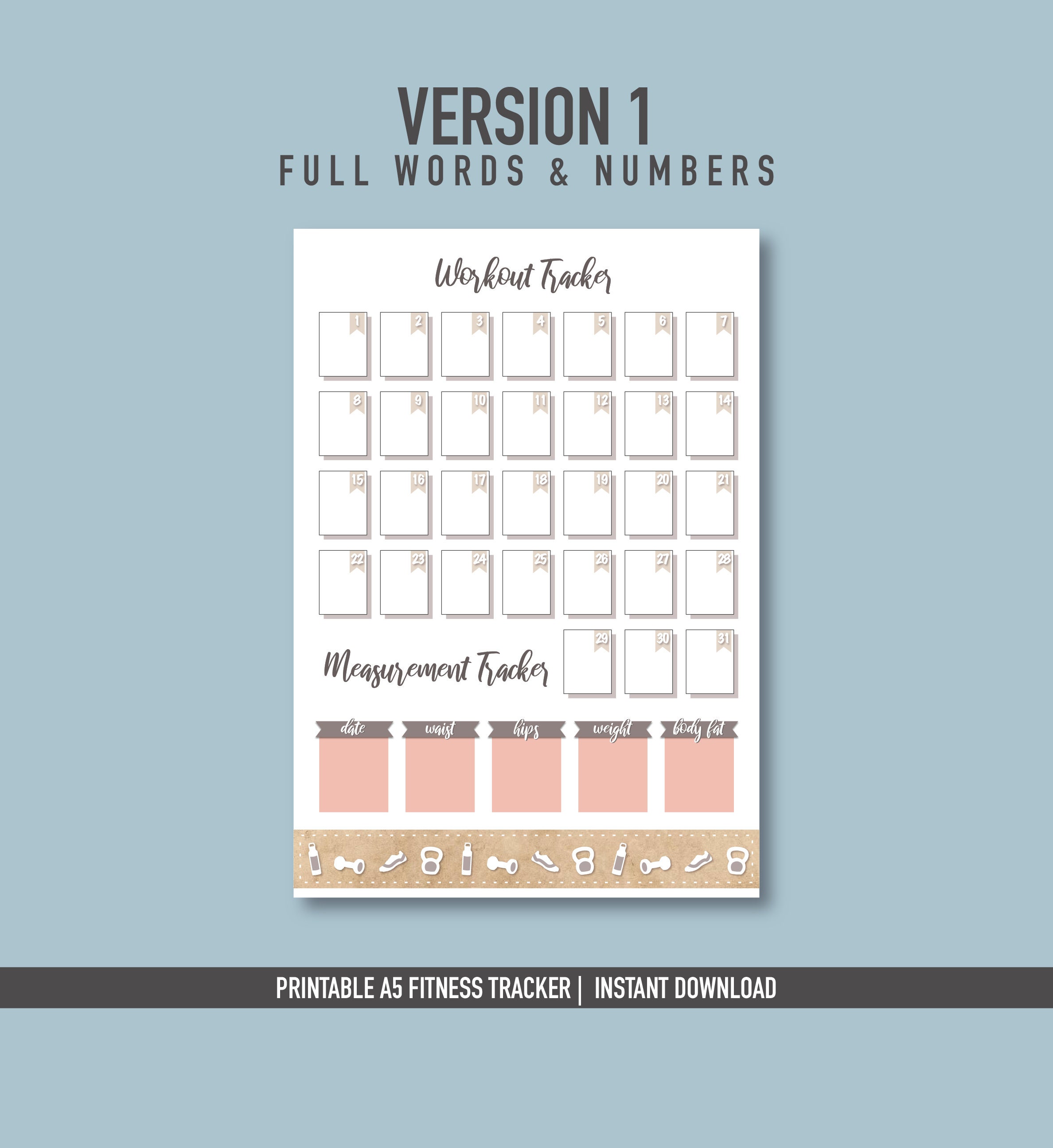 Bullet Journal Fitness Tracker Printable A5 Bullet Journal Fitness ...