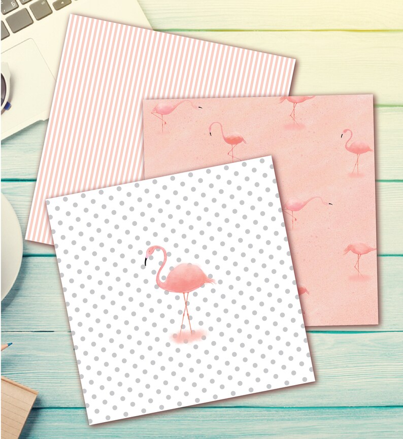 Flamingo Digital Paper, Stripe, Polka Dot, Printable, Digital Download ...