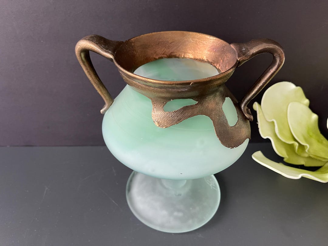 Filip Ravert Signed Sculpture ART GLASS Copper Overlay Stem Vase - Etsy