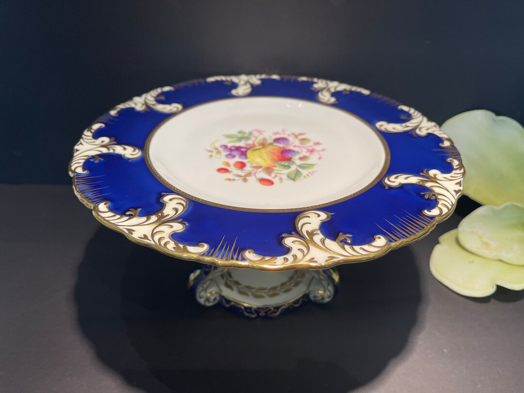 RARE Royal Paragon Gold Gilt Cobalt Blue Cake Stand / Fruit Berry Grape ...