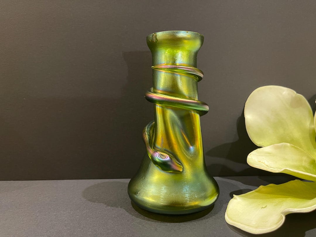 Loetz Art Nouveau Iridescent Glass Green Vase With Coil Snake - 1900s ...