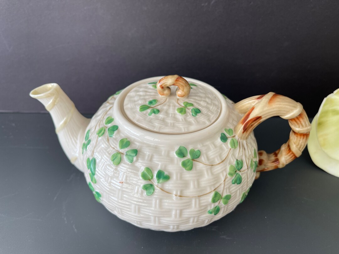 RARE Belleek W/double Shamrock Pattern Small Teapot-2nd Mark/black ...