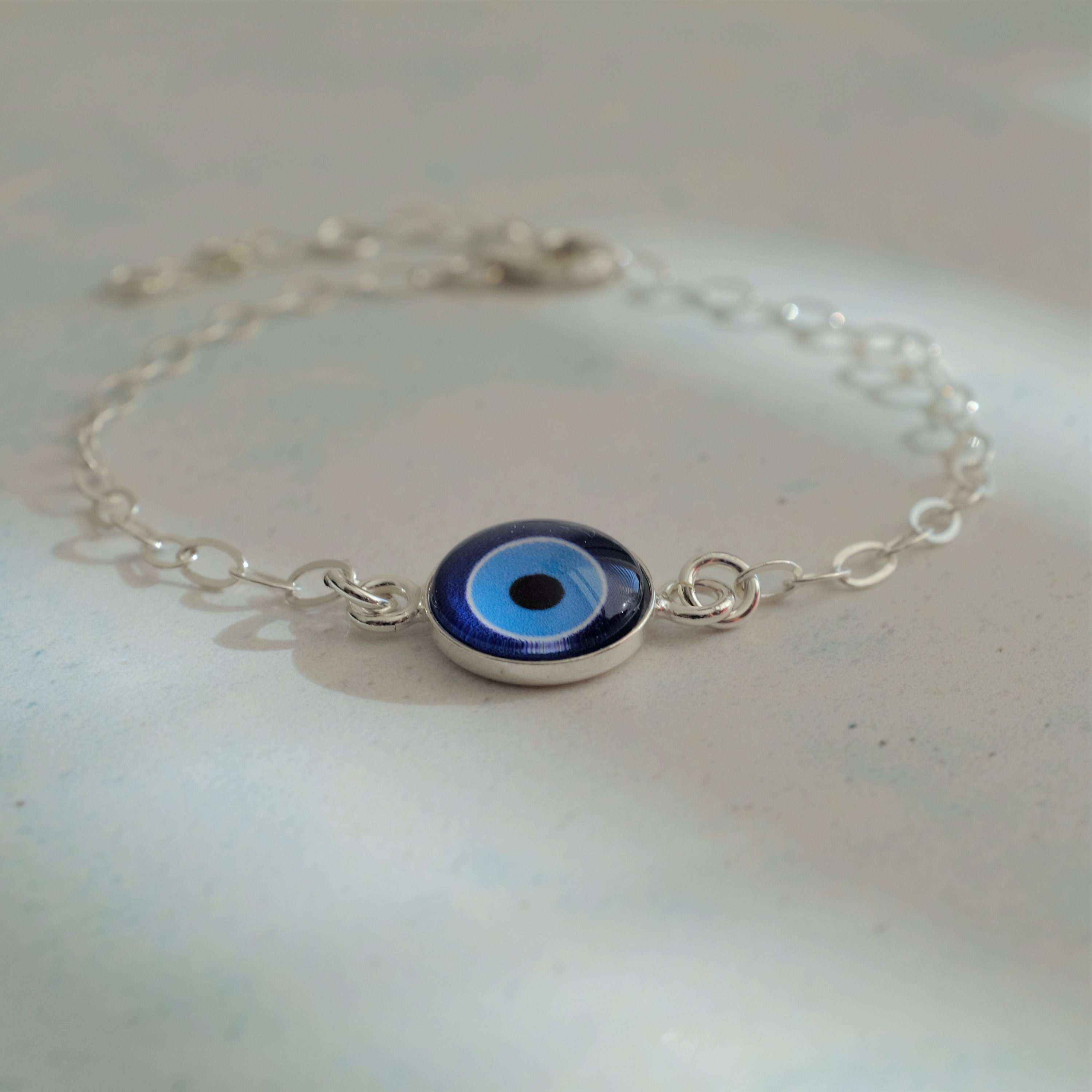 Sterling Silver Evil Eye Bracelet | Etsy