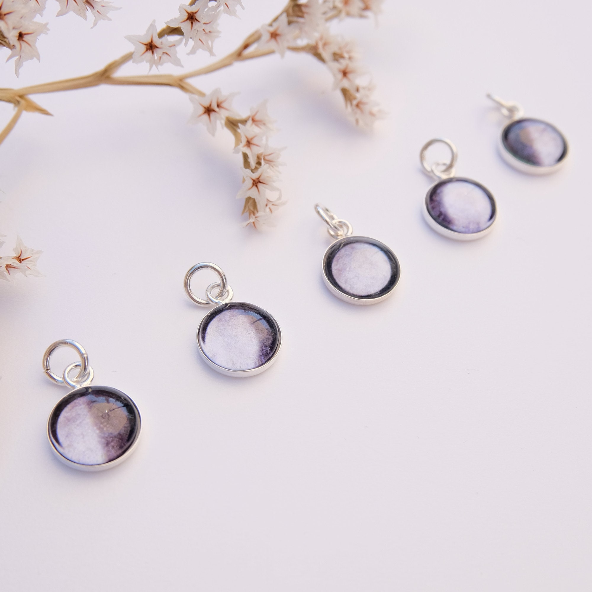 Sterling Silver Moon Phase Charm Personalised Jewellery - Etsy UK