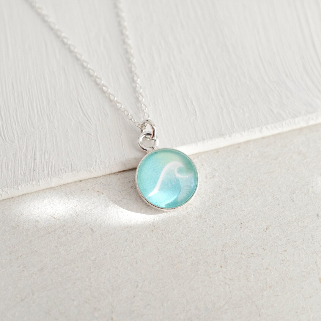 Sterling Silver Wave Necklace in Choice of Colours - Sea Glass Green ...