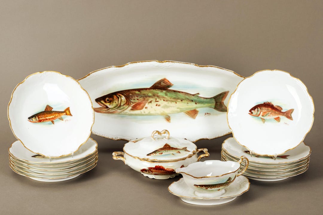 HAVILAND Fish Service, France, Limoges.ليموج فرنسا. خدمة العتيقة. - Etsy