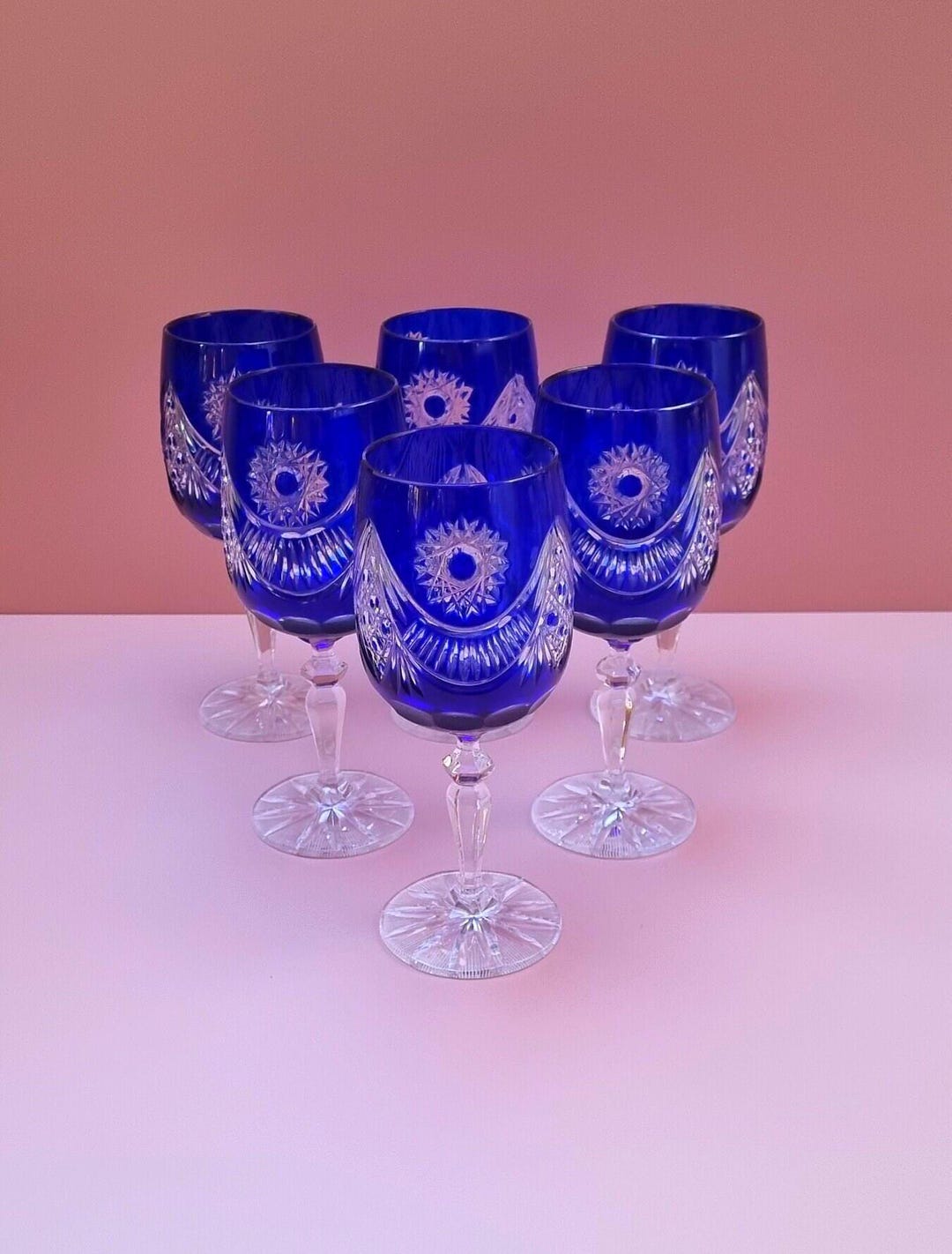 Blue Crystal Glases 6 Pcs 300ml Each - Etsy