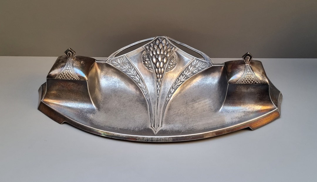 A Large WMF Jugendstil Art Nouveau Inkstand With Two Inkwells, Both ...