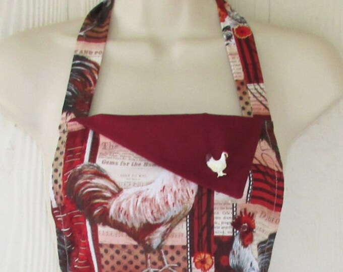 Burgundy Rooster Apron , Chicken Motif , Retro Full Apron , Roosters ...