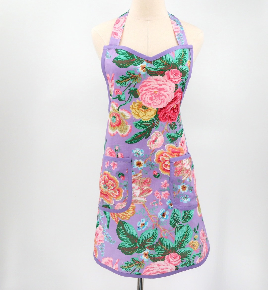 Retro Lavender Floral Apron for Women, Vintage Style Cottage Chic Apron ...