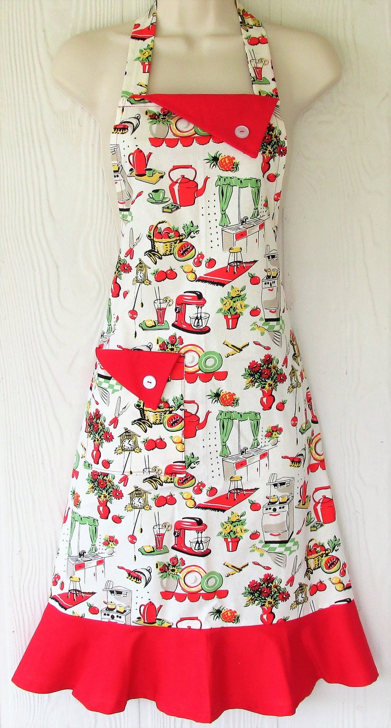 Retro Apron For Women Vintage Kitchen Apron Retro Housewife Etsy