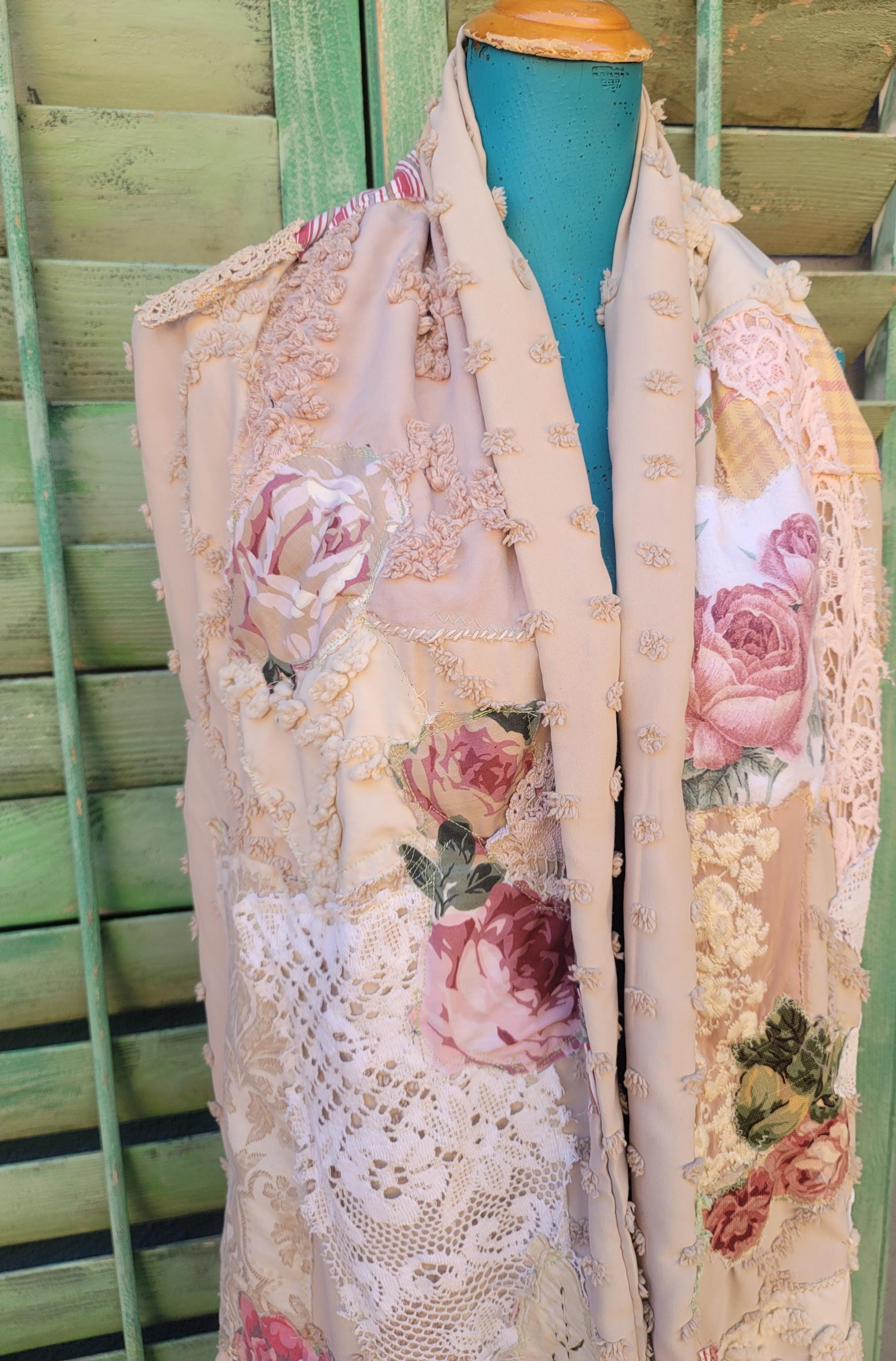 Handmade Patchwork Scarf, Shabby Chic Scarf, Embroidered Textured Scarf ...