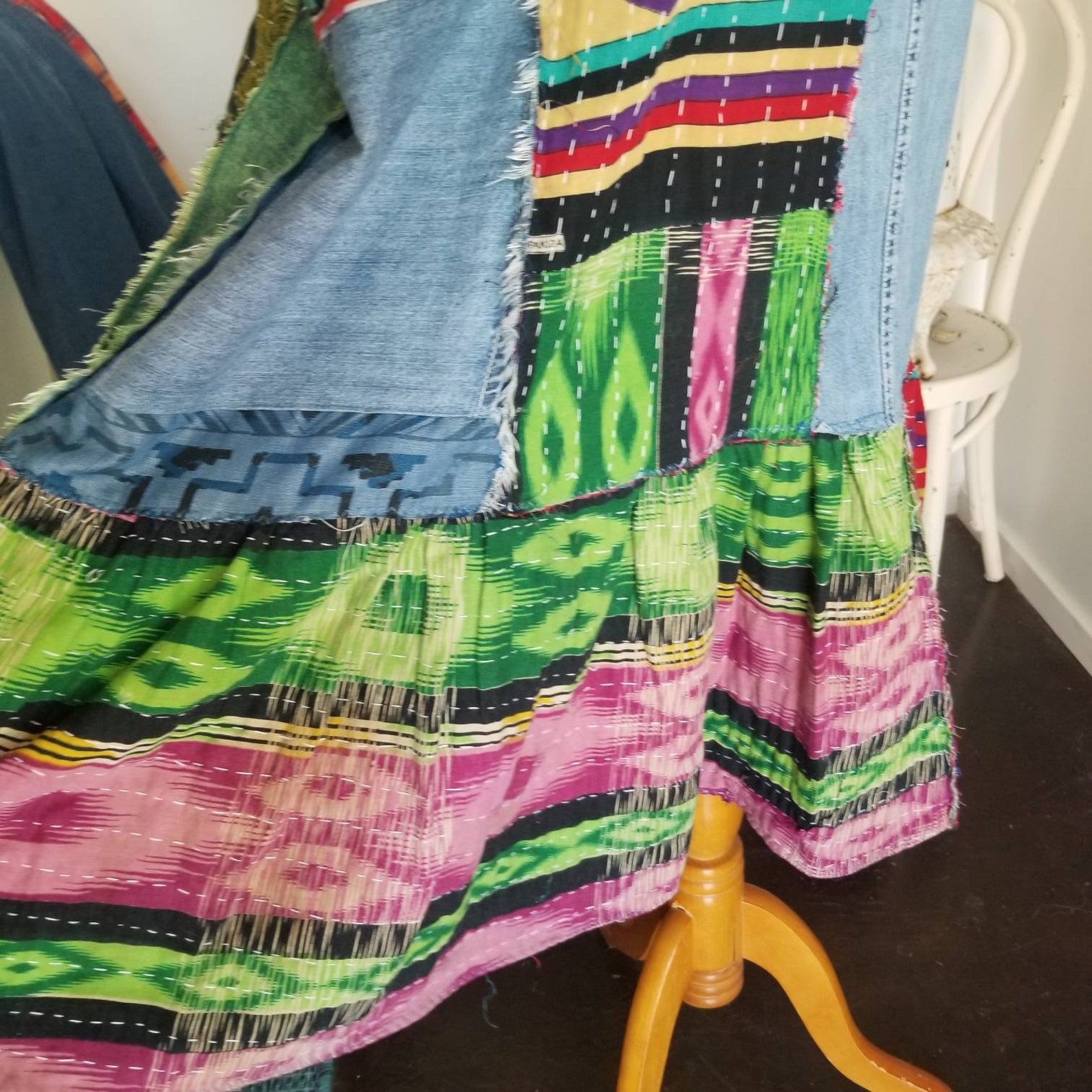 Upcycled Denim Patchwork Sun Dress: Vintage Kantha Quilt Boho Style - Etsy