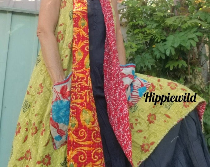 Kantha Jacket Vest Long Coat Waterfall New Design Patchwork - Etsy
