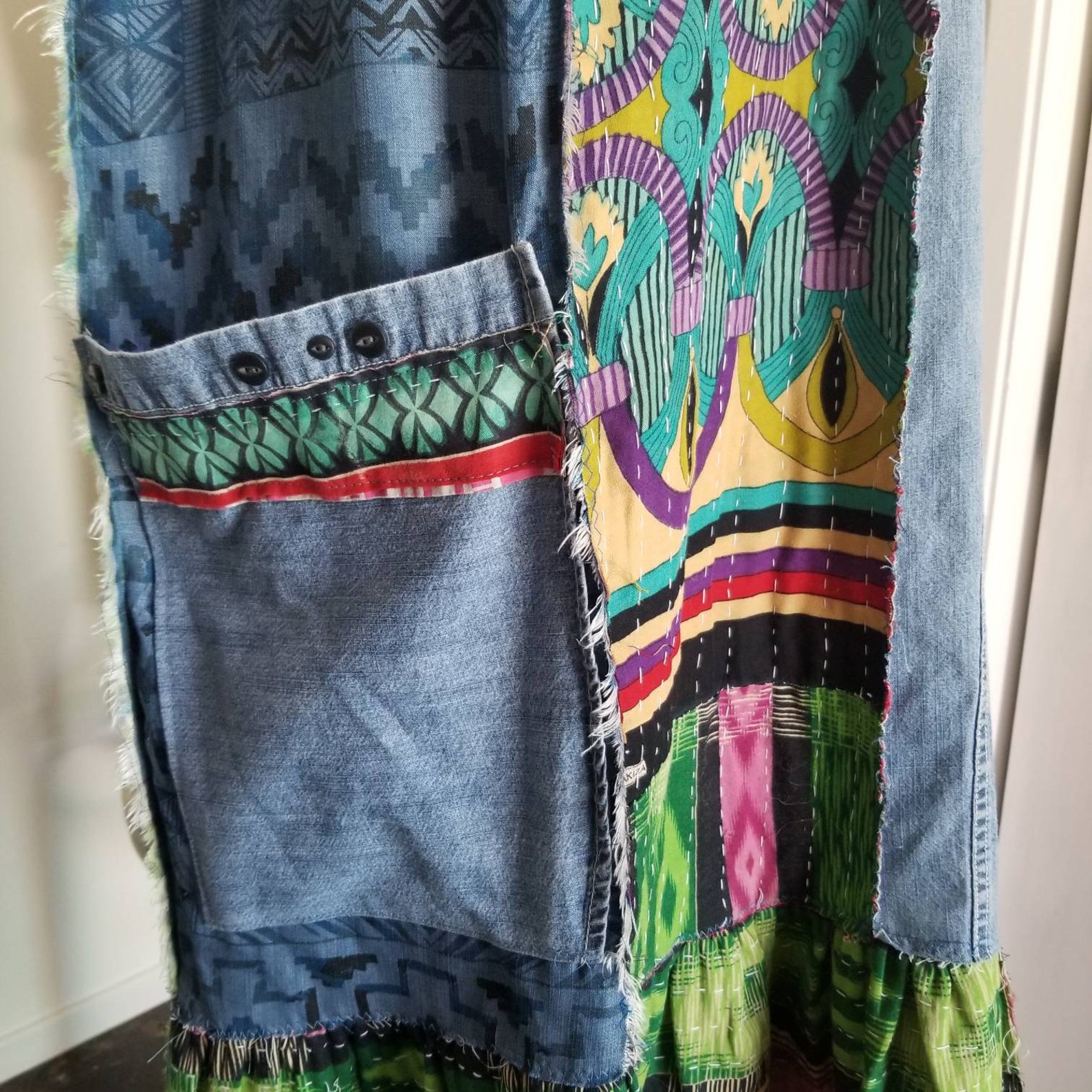 Upcycled Denim Patchwork Sun Dress: Vintage Kantha Quilt Boho Style - Etsy