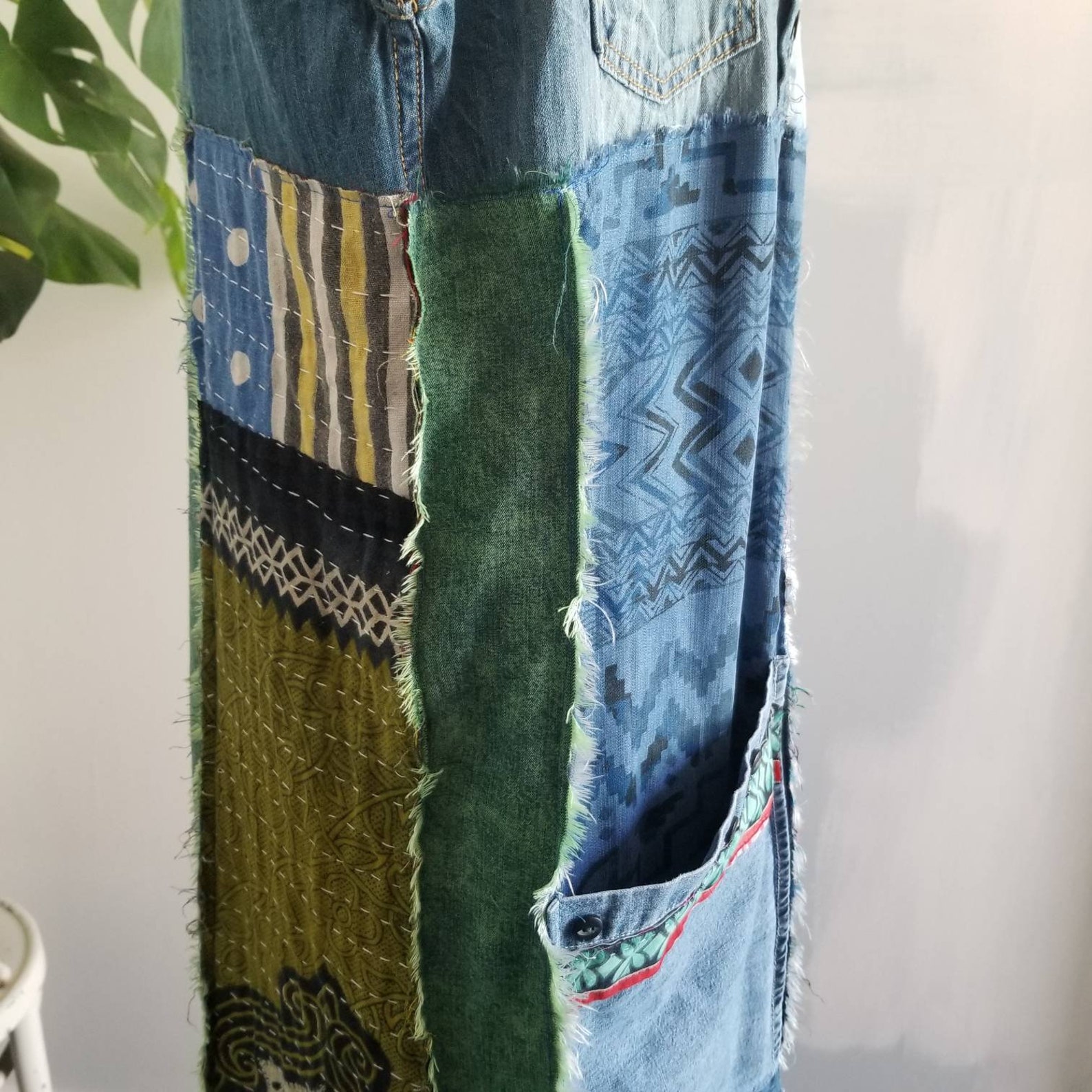 Upcycled Denim Patchwork Sun Dress: Vintage Kantha Quilt Boho Style - Etsy