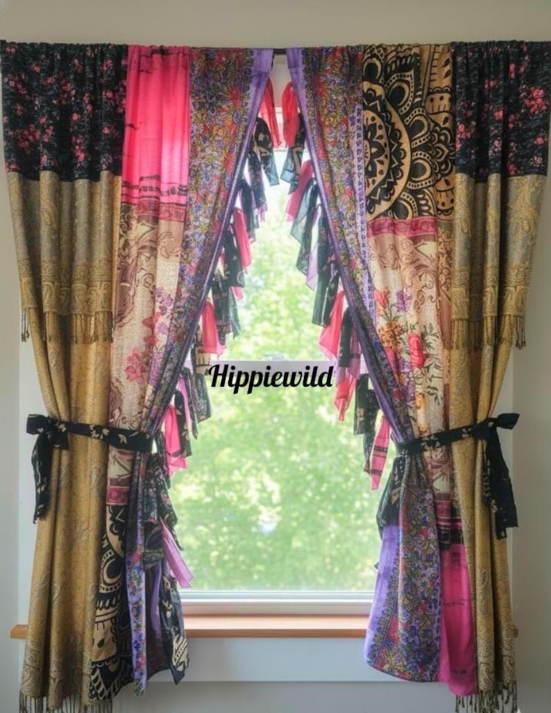 Boho Bohemian Curtains Drapes Panels Hippy Hippie Paisley Vtg Scarf ...