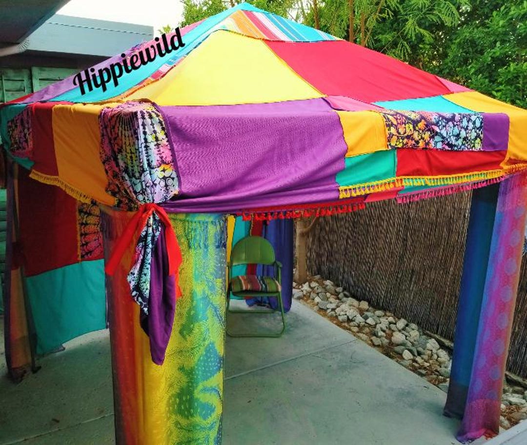 Day Glo Patchwork Vendor Tent Cover: Festival Canopy With Back Wall - Etsy