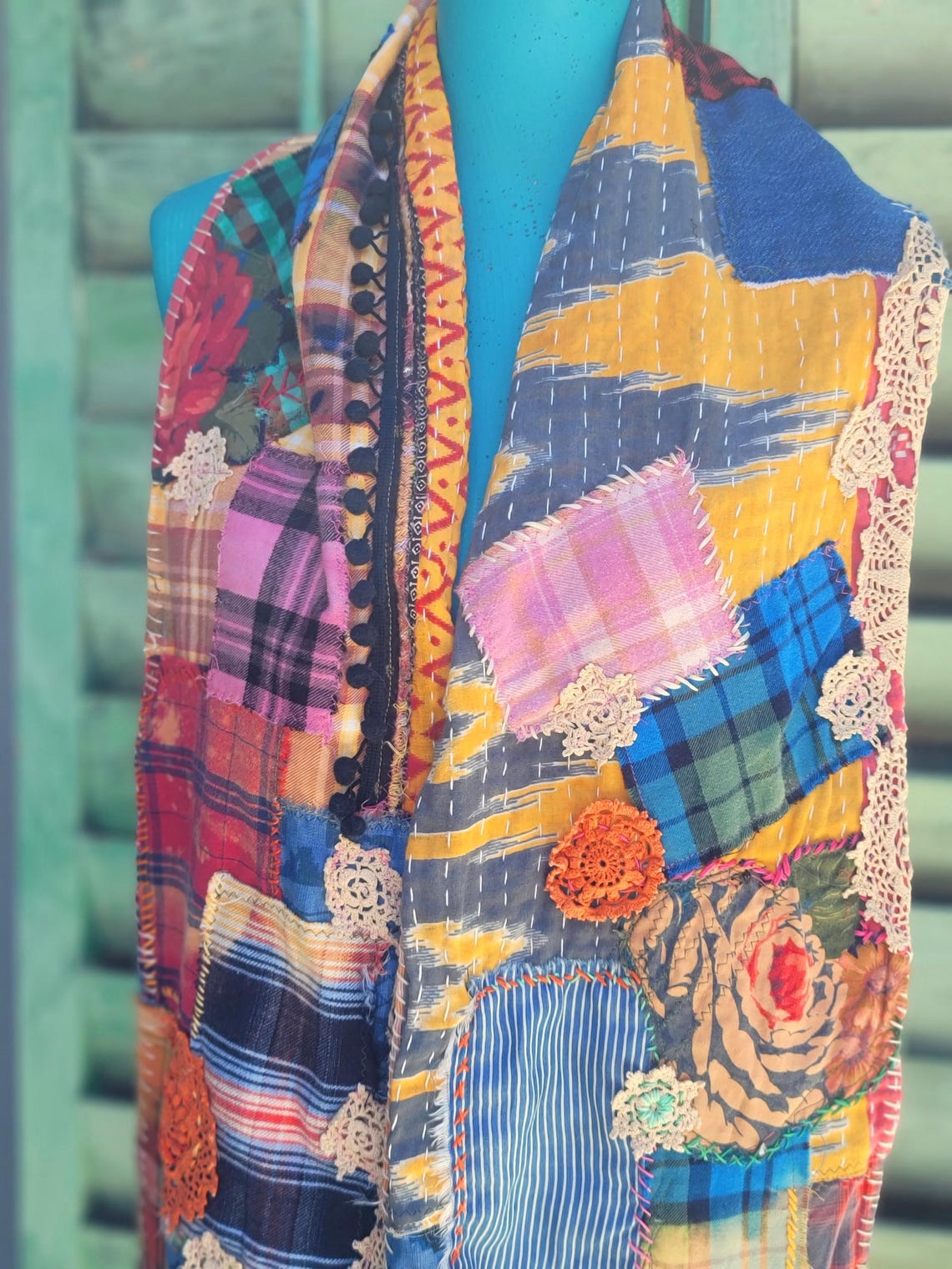 Handmade Patchwork Flannel Scarf: Embroidered Boho Shawl - Etsy