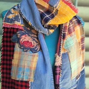 Handmade Patchwork Flannel Scarf: Embroidered Boho Shawl - Etsy