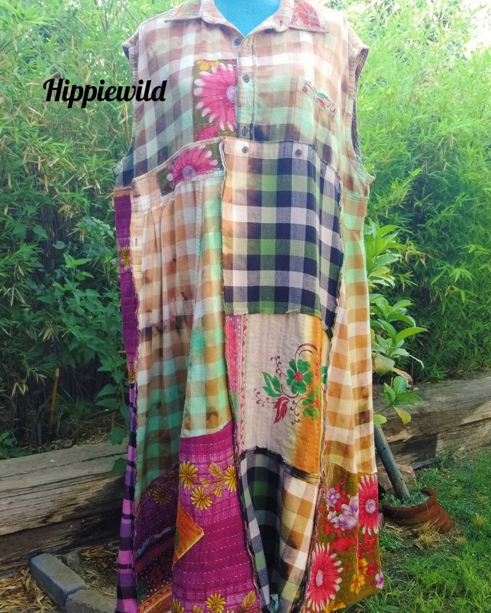 Kantha Dress Sun Dress Top Patchwork Dyed Flannel Hippiewild - Etsy