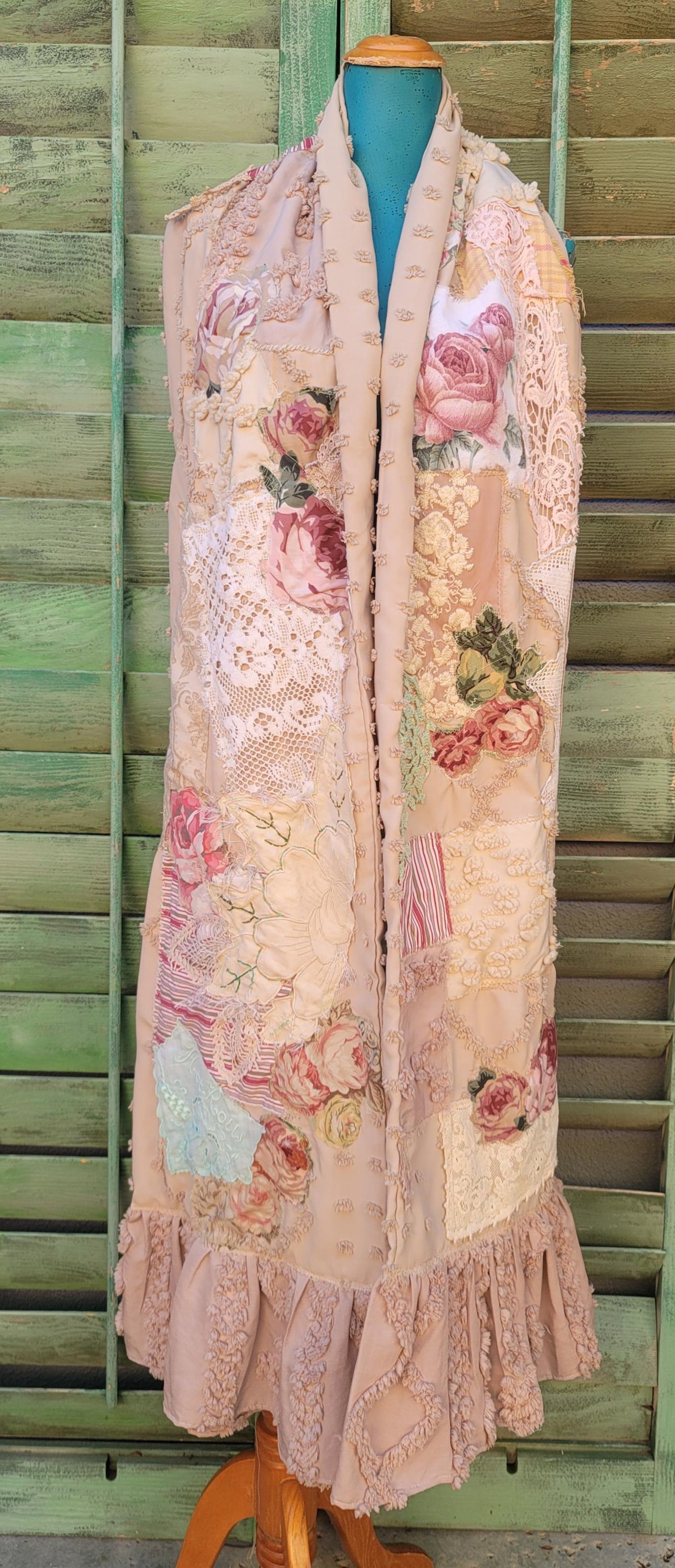 Handmade Patchwork Scarf, Shabby Chic Scarf, Embroidered Textured Scarf ...