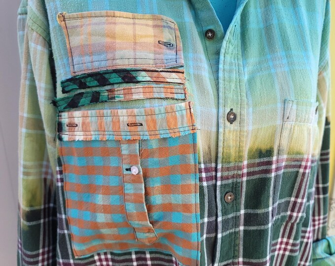 Flannel Duster, Bleached Flannel, Patchwork Flannel Shirt, Hand Dyed ...