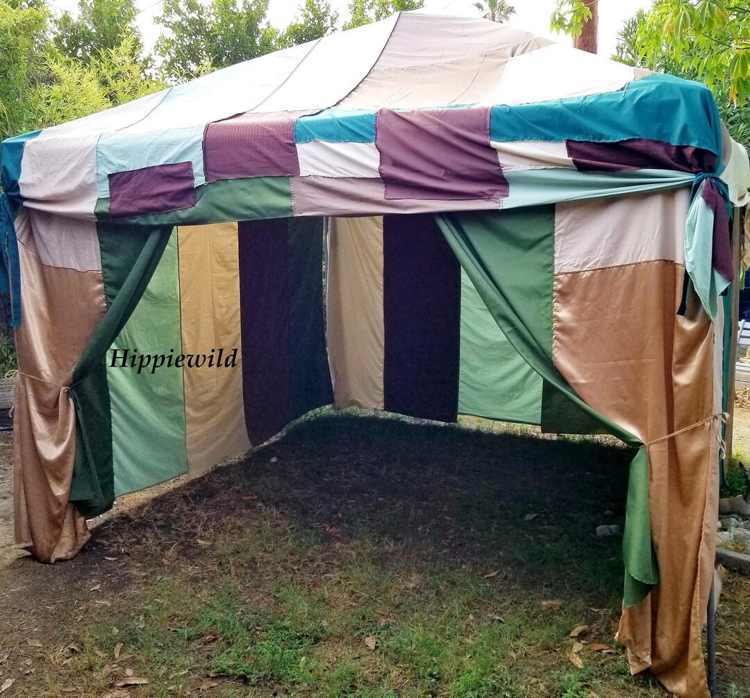 Medieval Tent, 10x10 Canopy Cover, Rustic Patchwork Tent, Renaissance ...