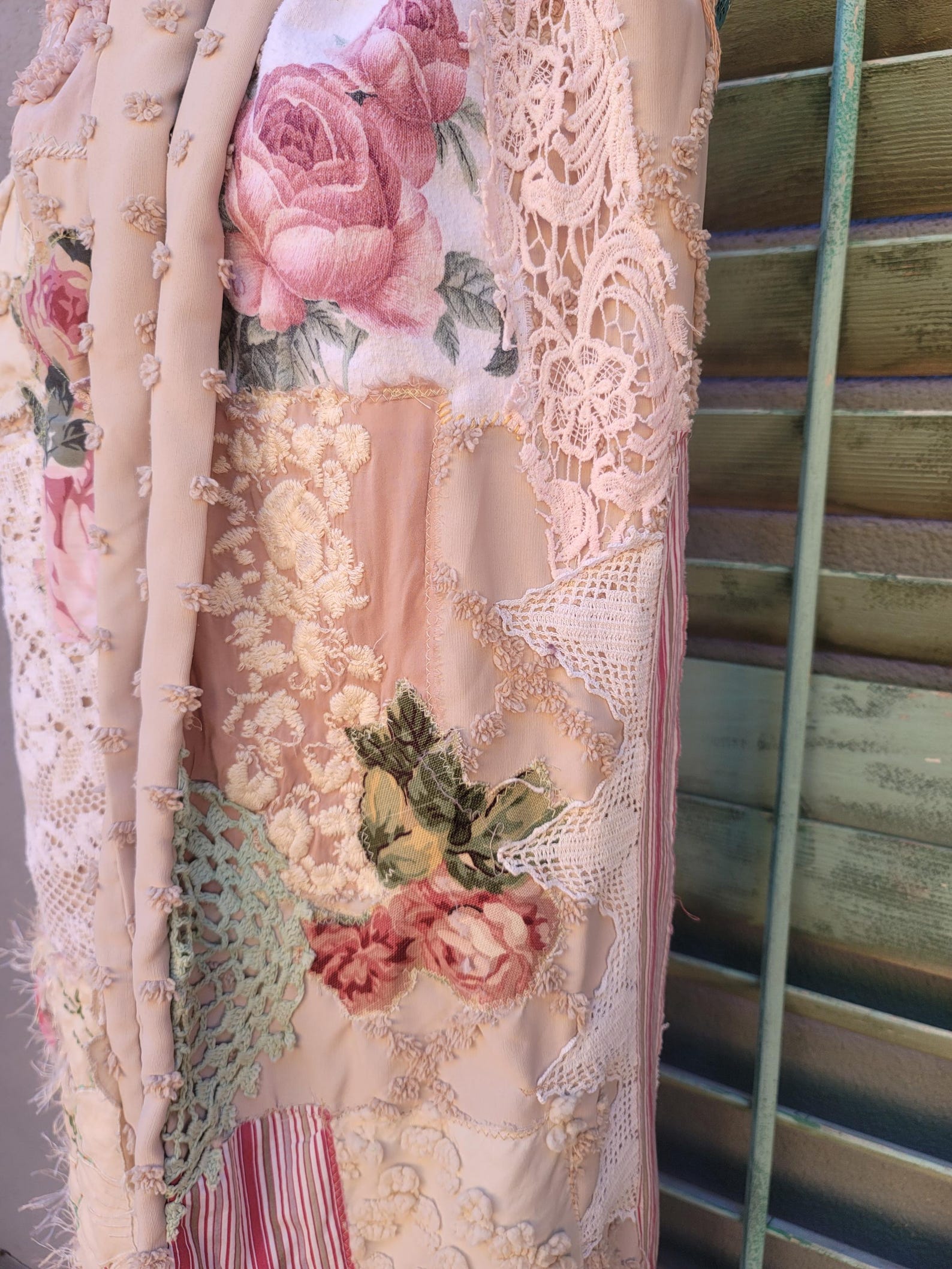 Handmade Patchwork Scarf, Shabby Chic Scarf, Embroidered Textured Scarf ...