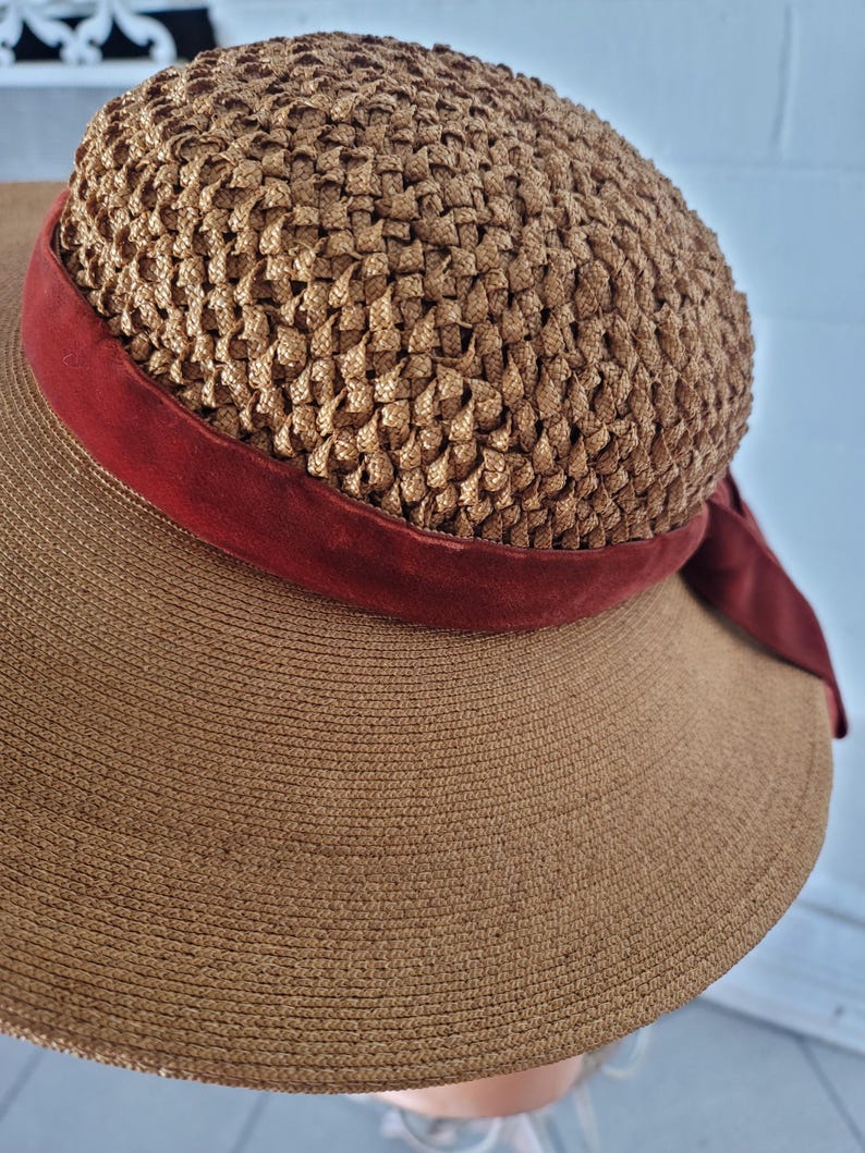 Vintage 1940s Sax Fifth Avenue Straw Hat With Velvet Ribbon - Etsy