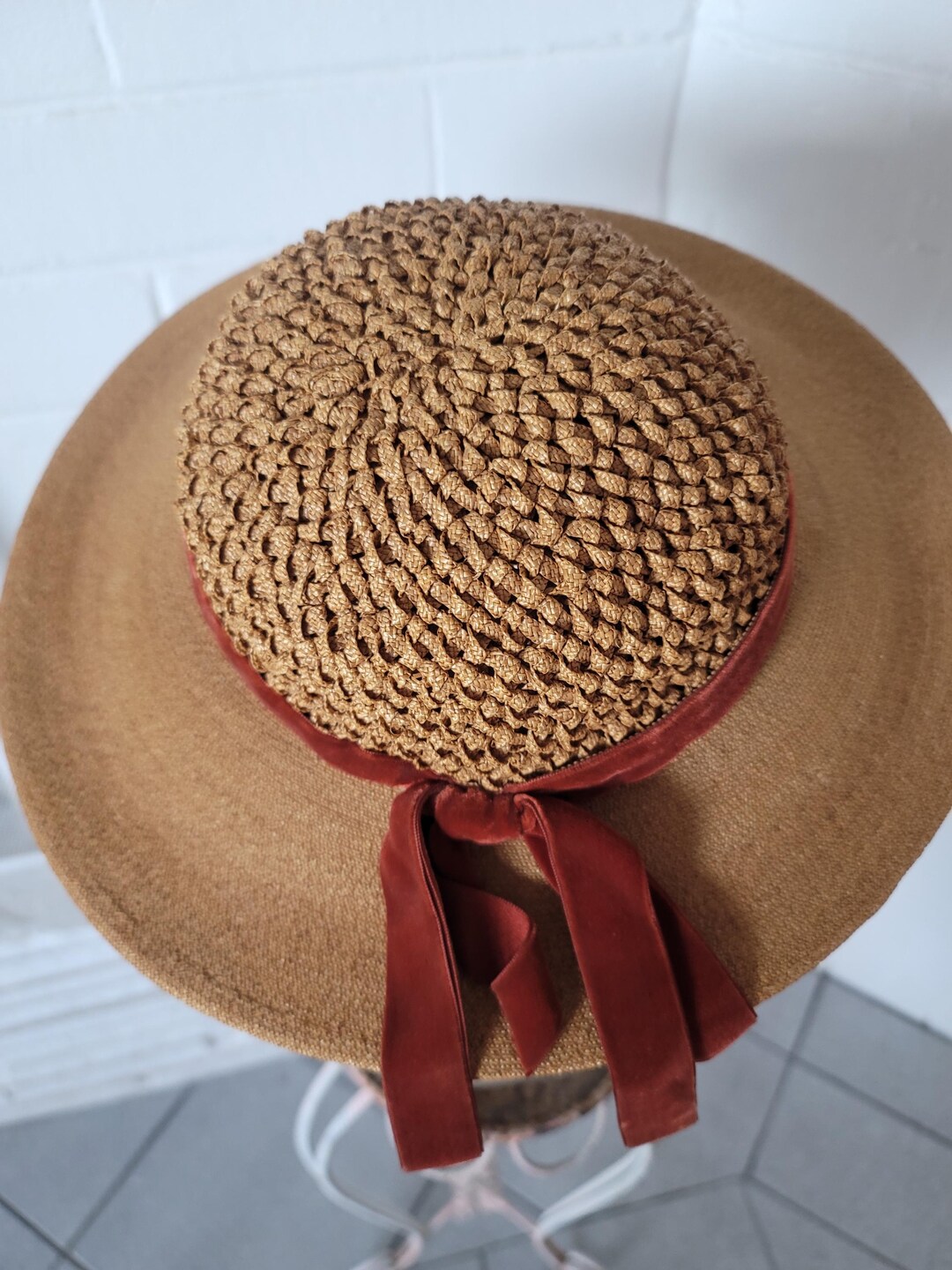 Vintage 1940s Sax Fifth Avenue Straw Hat With Velvet Ribbon - Etsy