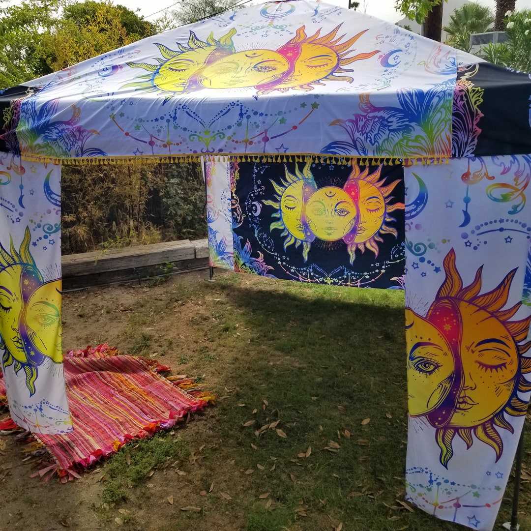 Sun/moon Vendor Tent Cover: Boho Festival Canopy With Back Wall - Etsy