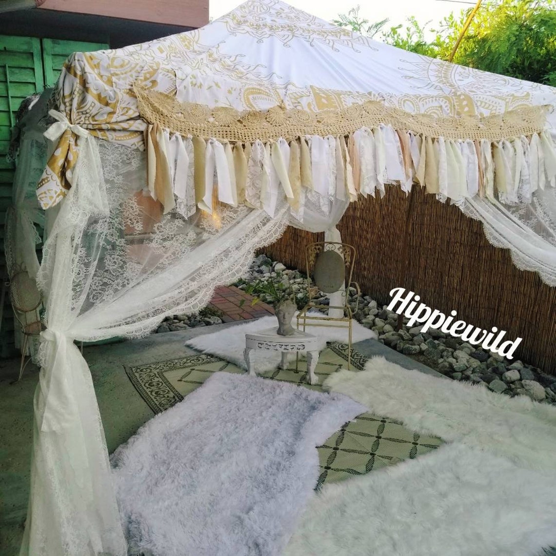 Vendor Tent Cover, Boho Tent, Boho Canopy Cover, White Lace Tent, Popup ...