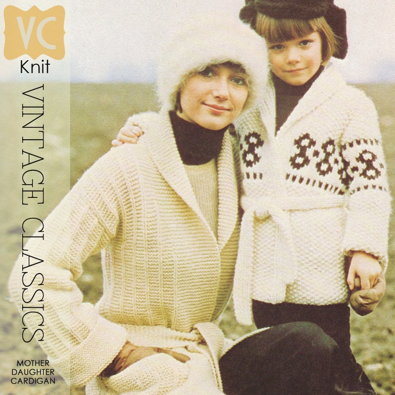 VINTAGE 70's KNIT | Mother-daughter Wrap Cardigan | PDF Instant Upload ...