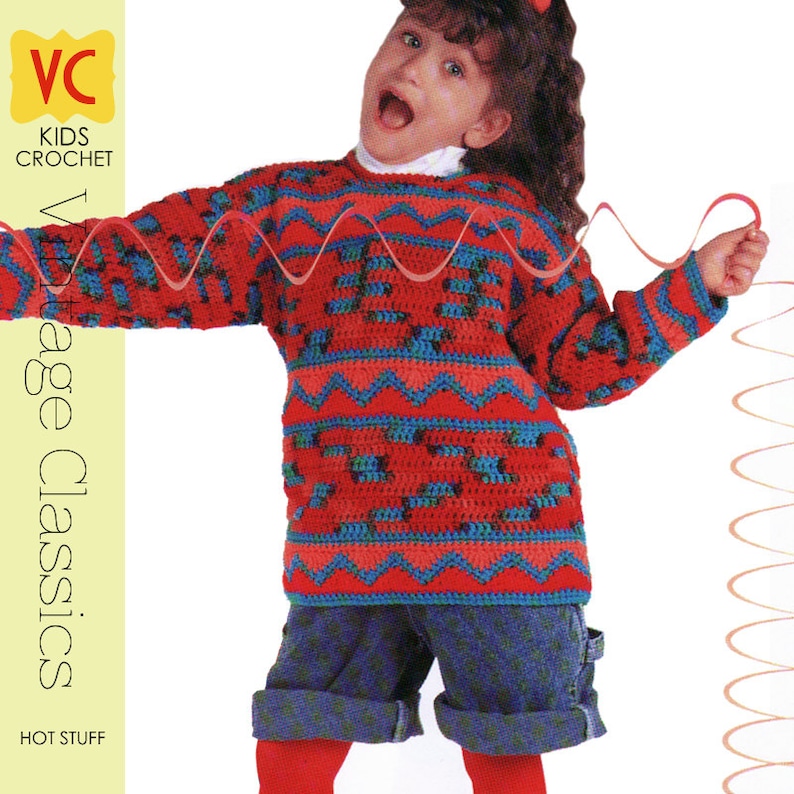 Vintage 80's CROCHET | Kids "hot Stuff" Pullover | PDF Pattern - Etsy