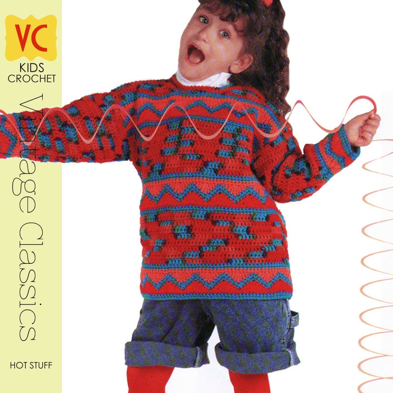 Vintage 80's CROCHET | Kids "hot Stuff" Pullover | PDF Pattern - Etsy