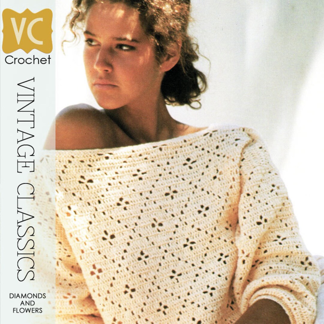 VINTAGE 80's CROCHET | Diamond Flowers Pullover | PDF Instant Upload ...