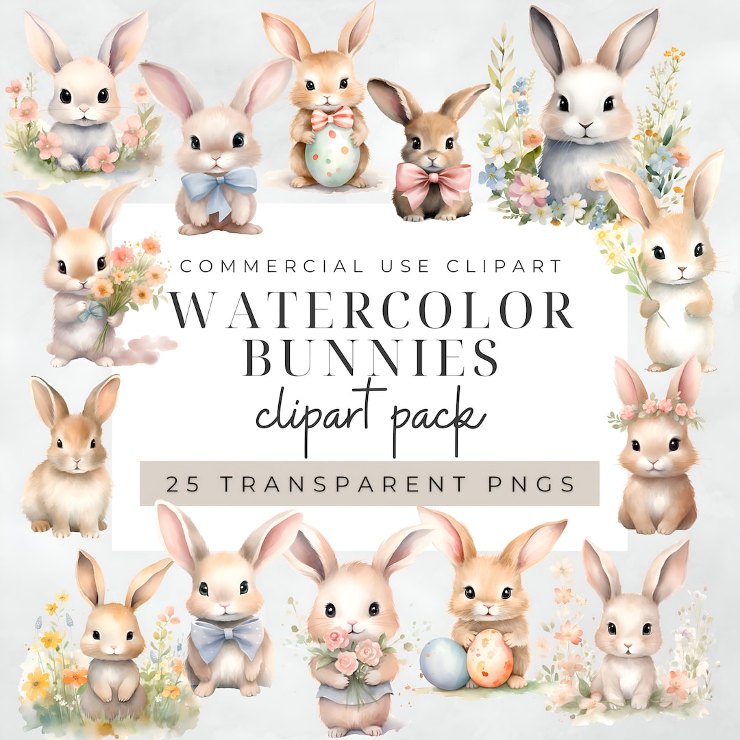 Easter Bunny Ribbit Clipart Set Watercolor Bunny, Easter Wreath Clipart ...