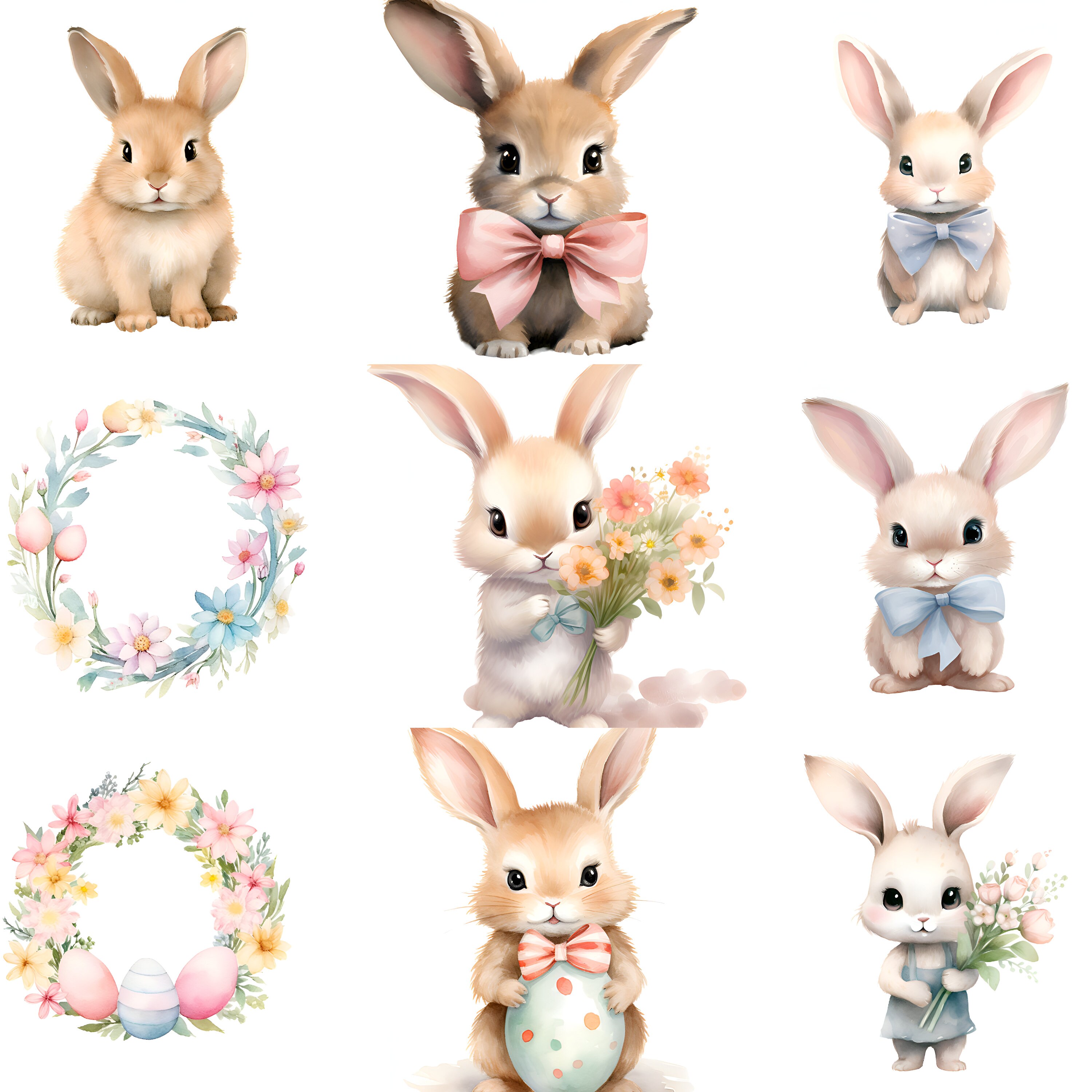 Easter Bunny Ribbit Clipart Set Watercolor Bunny, Easter Wreath Clipart ...
